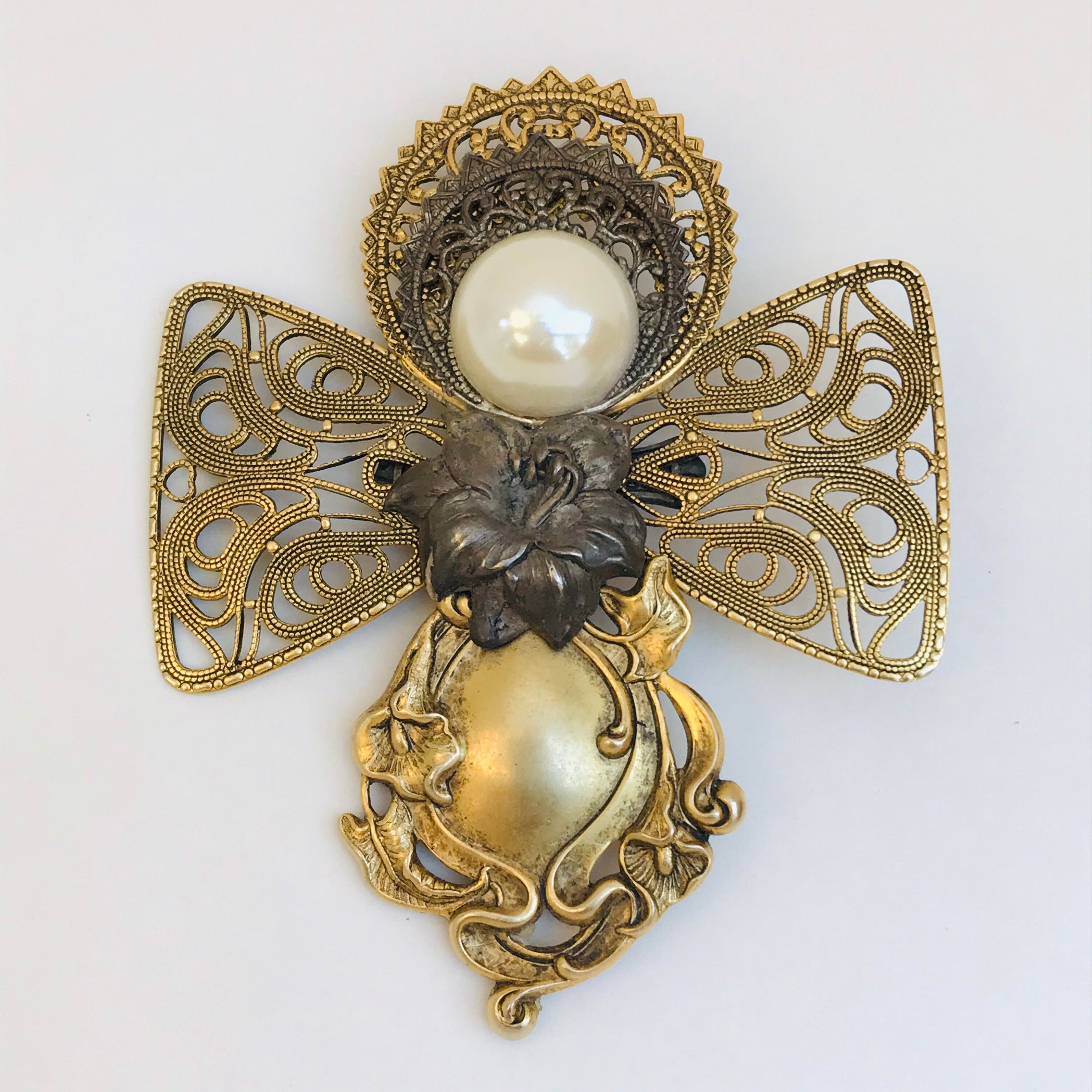 Large Mixed Metal Filigree Angel Brooch - Angel Pin - Etsy