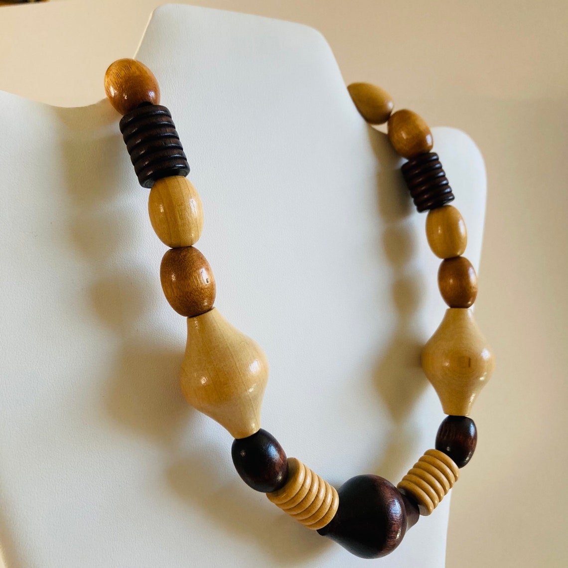 Large Wooden Bead Necklace - 18 Inch - Ethnic Necklace - African ...