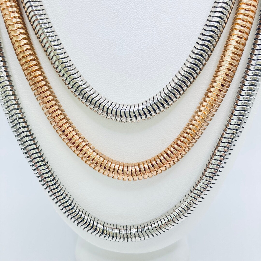 3 Strand Chunky Snake Chain two tone Necklace three strand necklace ...