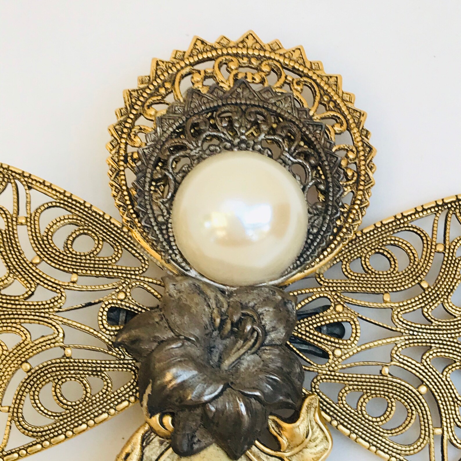 Large Mixed Metal Filigree Angel Brooch - Angel Pin - Etsy