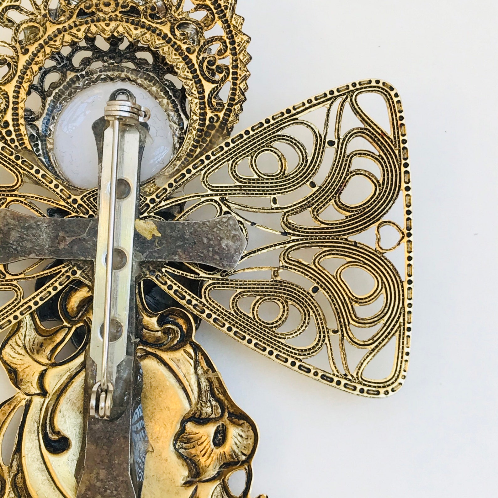 Large Mixed Metal Filigree Angel Brooch - Angel Pin - Etsy