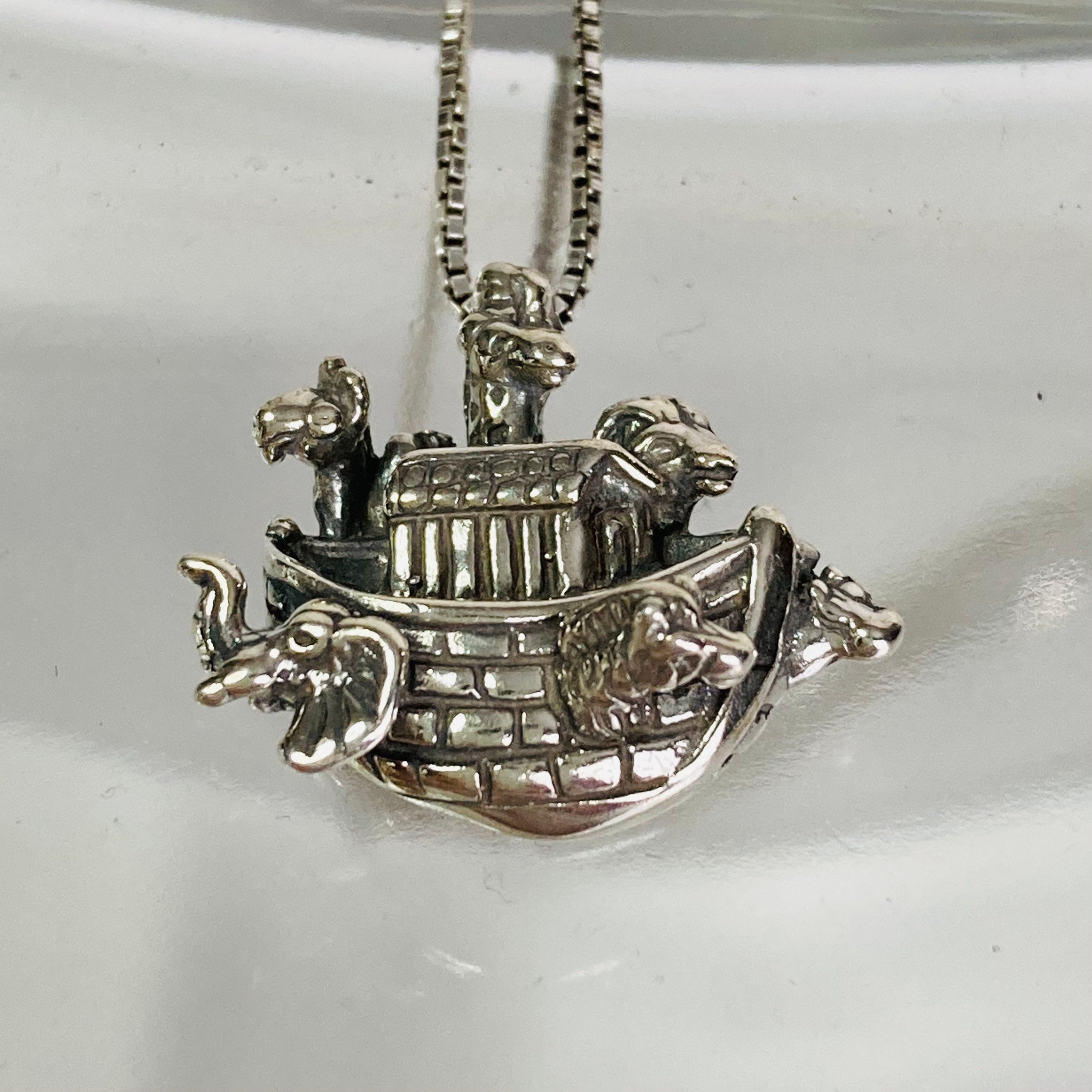Sterling Silver Noahs Ark Pendant 18 Inch Box Chain Etsy