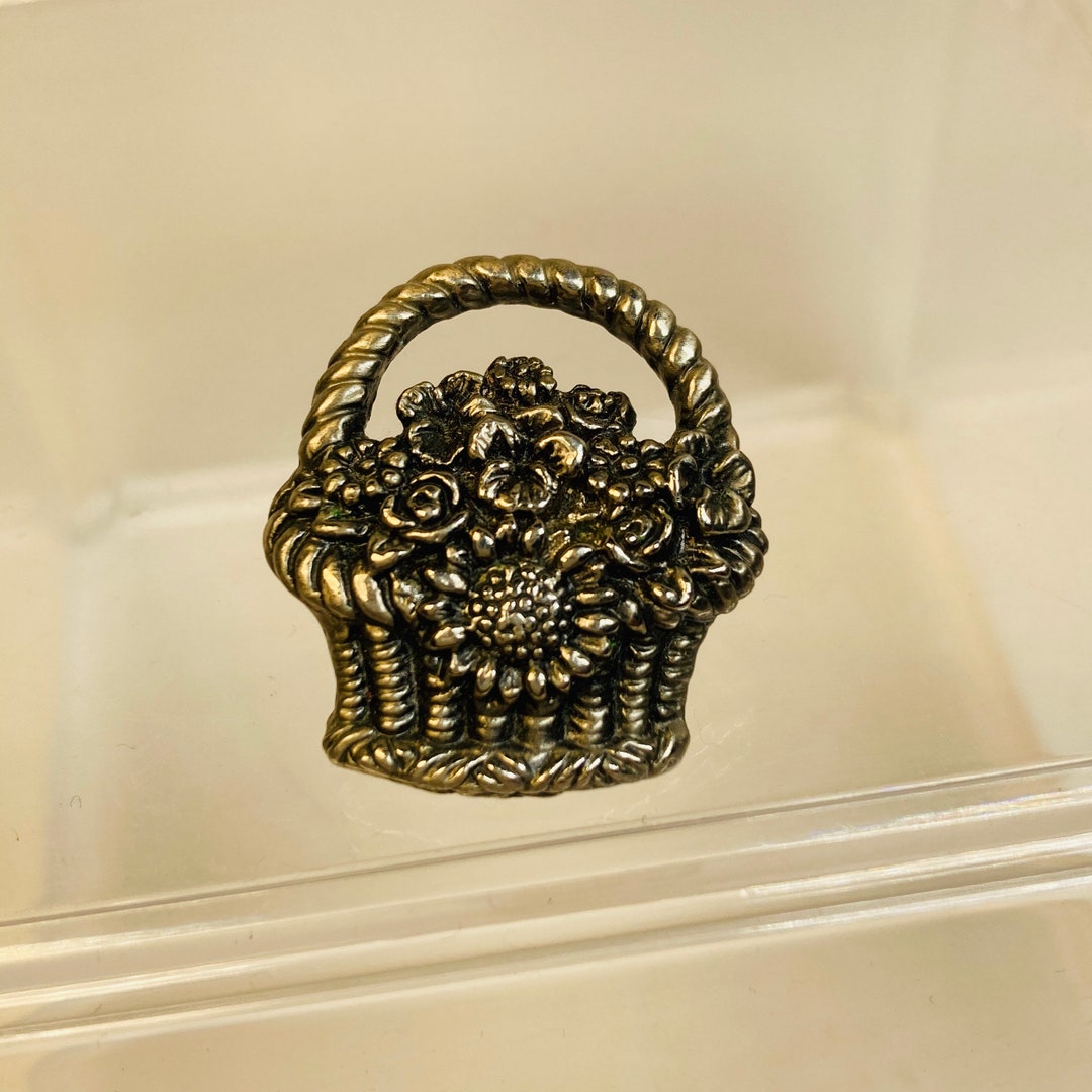 Pewter Style Basket Pin - Floral Basket Pin - Flower Basket Lapel Pin ...
