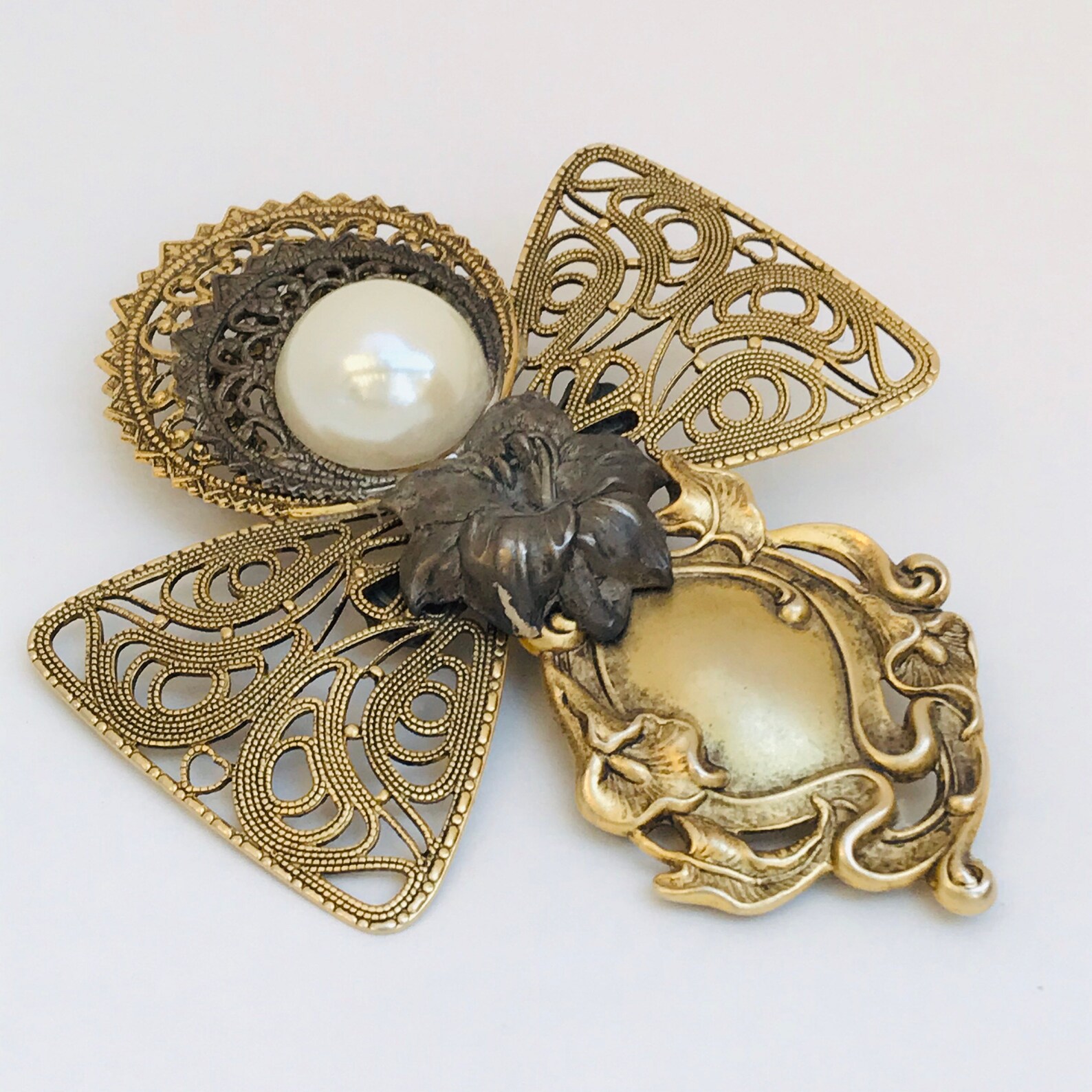 Large Mixed Metal Filigree Angel Brooch - Angel Pin - Etsy