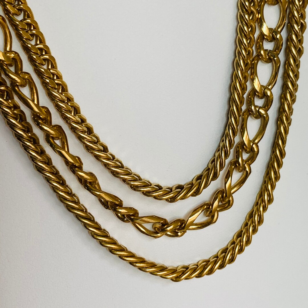 1960s CROWN TRIFARI Large Chunky Chain Necklace - Multistrand Necklace ...
