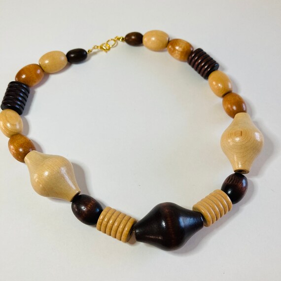 Large Wooden Bead Necklace - 18 inch - ethnic necklac… - Gem