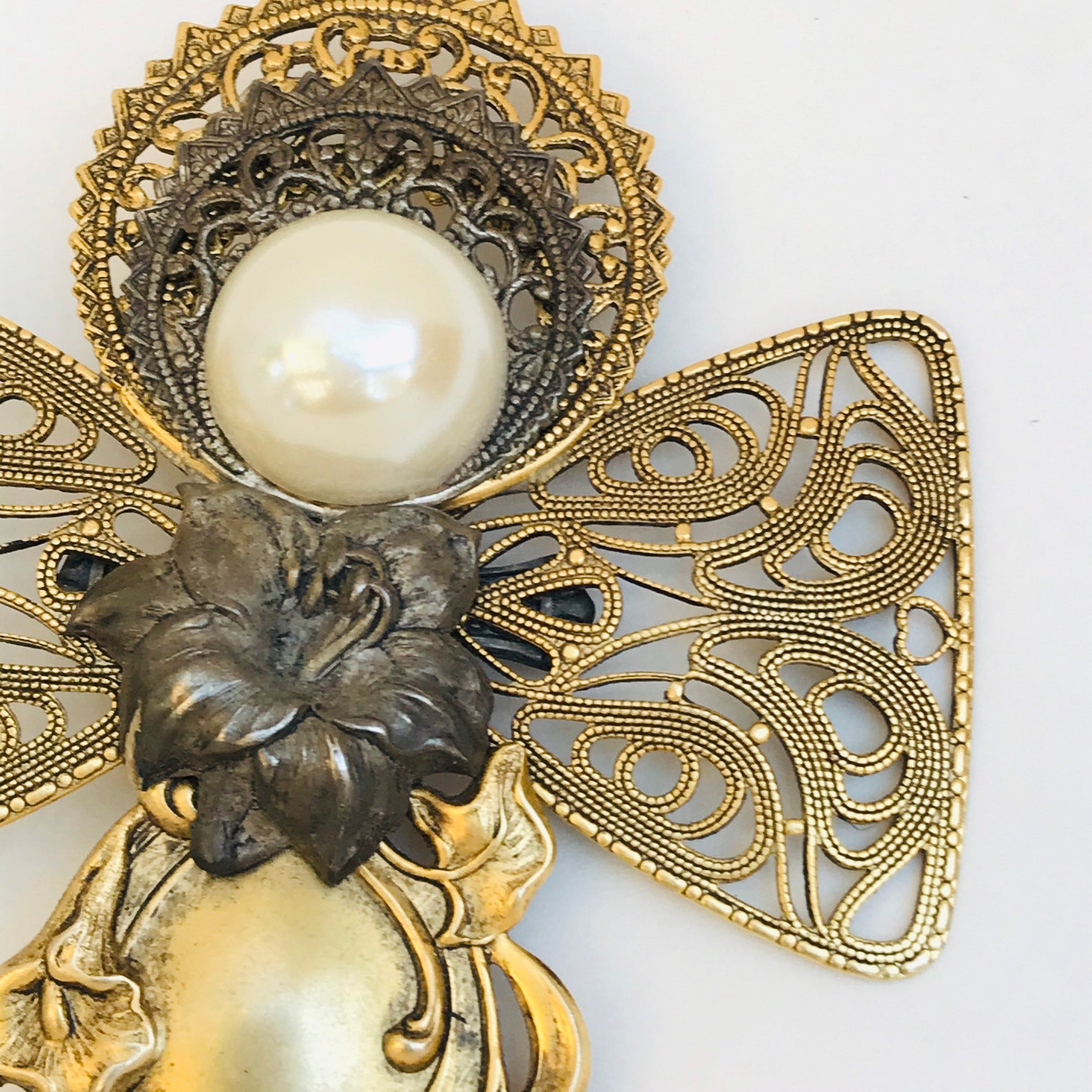 Large Mixed Metal Filigree Angel Brooch - Angel Pin - Etsy