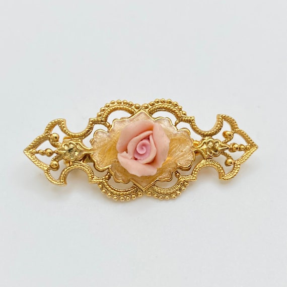 Ceramic Pink Rose Pin - Victorian Style Rose Brooch -… - Gem