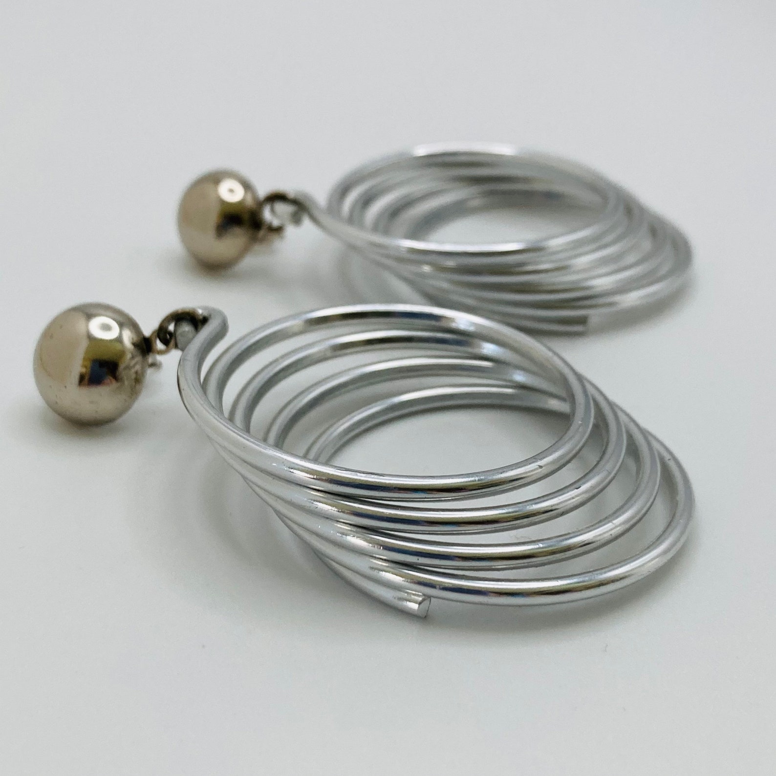 Metal Coil Earrings - Silver Metal Spring Earrings - Metal Dangle ...