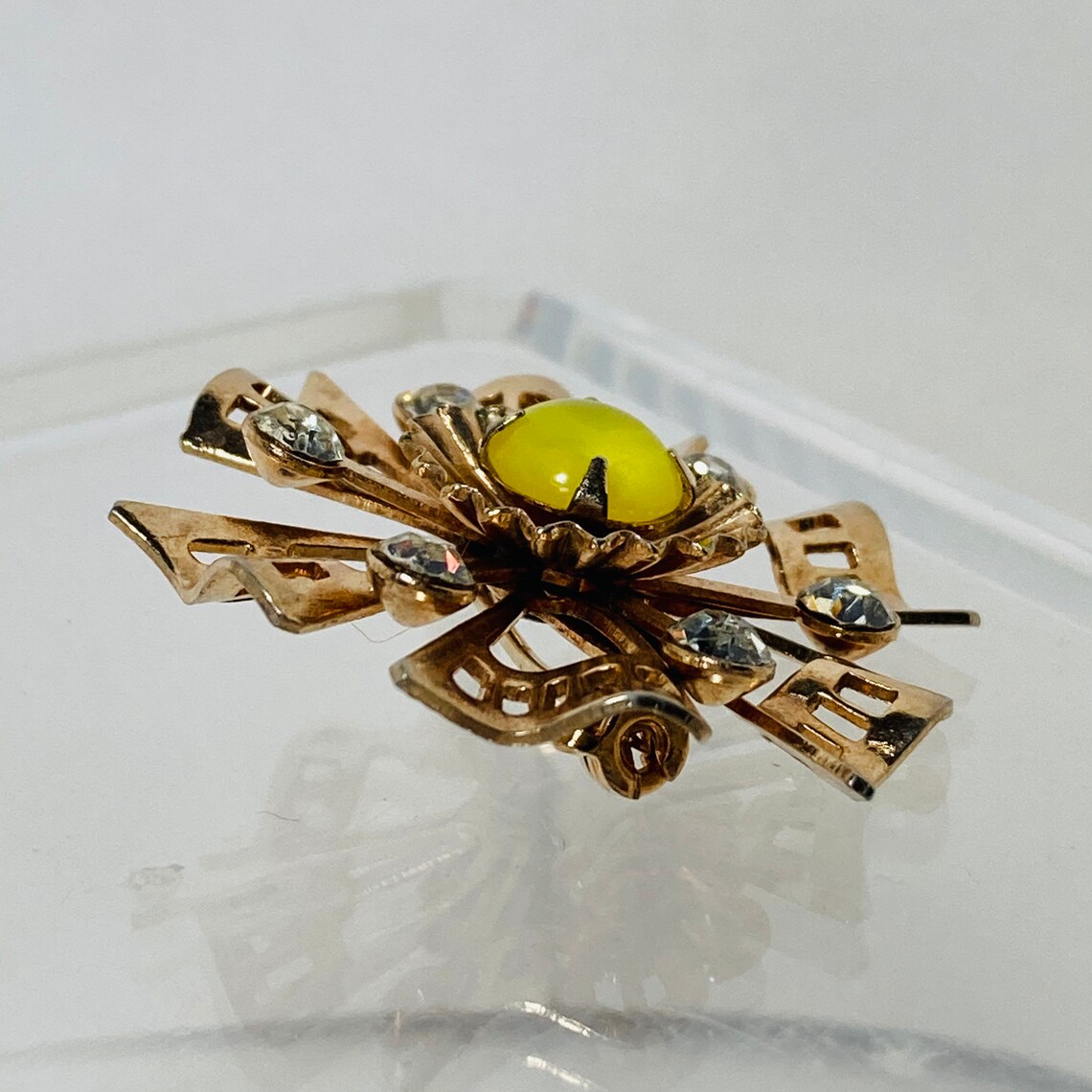 Yellow Crystal Brooch Flower Brooch Vintage Floral Pin - Etsy