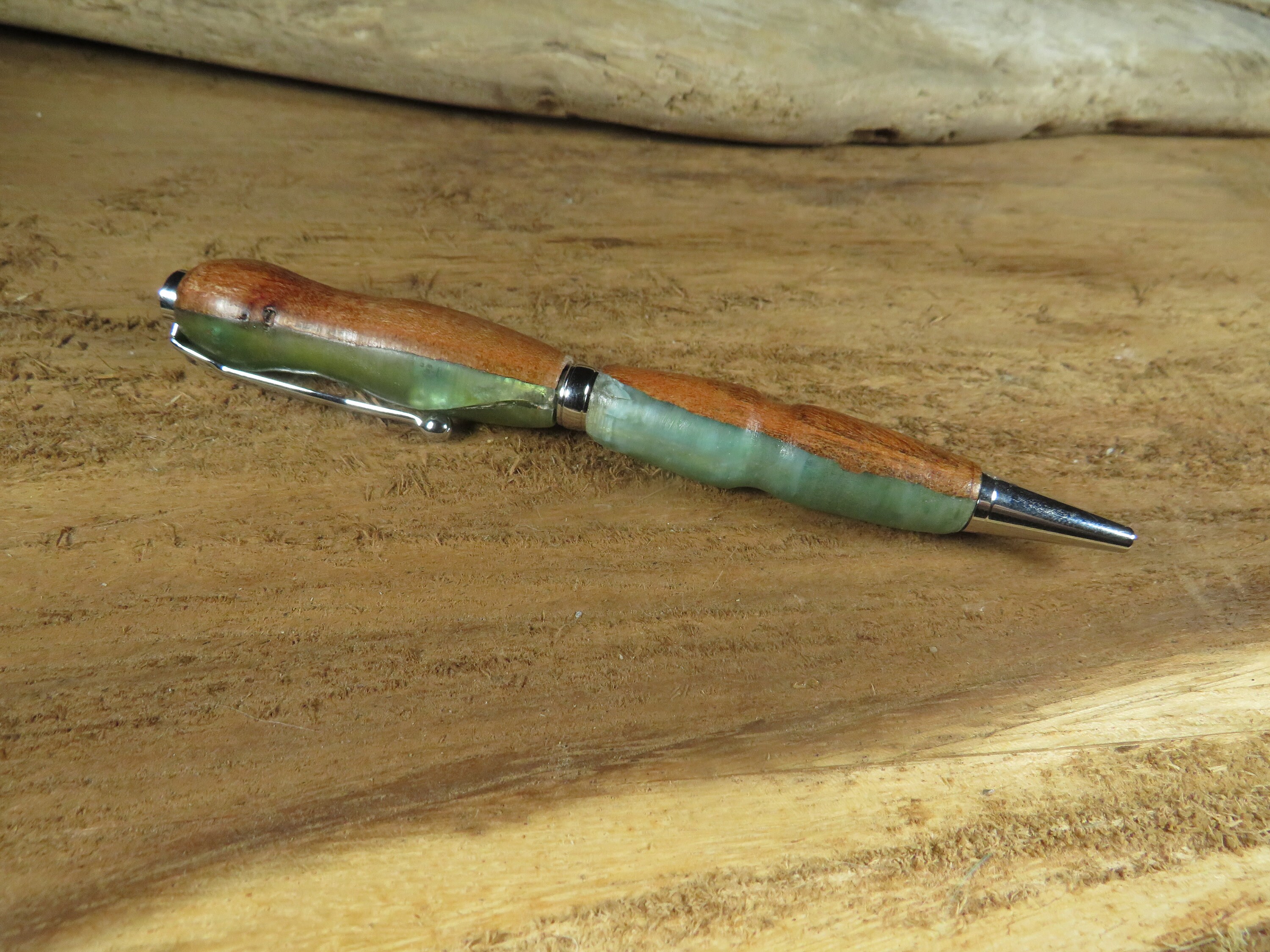 Hand Turned Hawaiian Koa Wood and Resin emerald Aurora Ball Point Pen ...