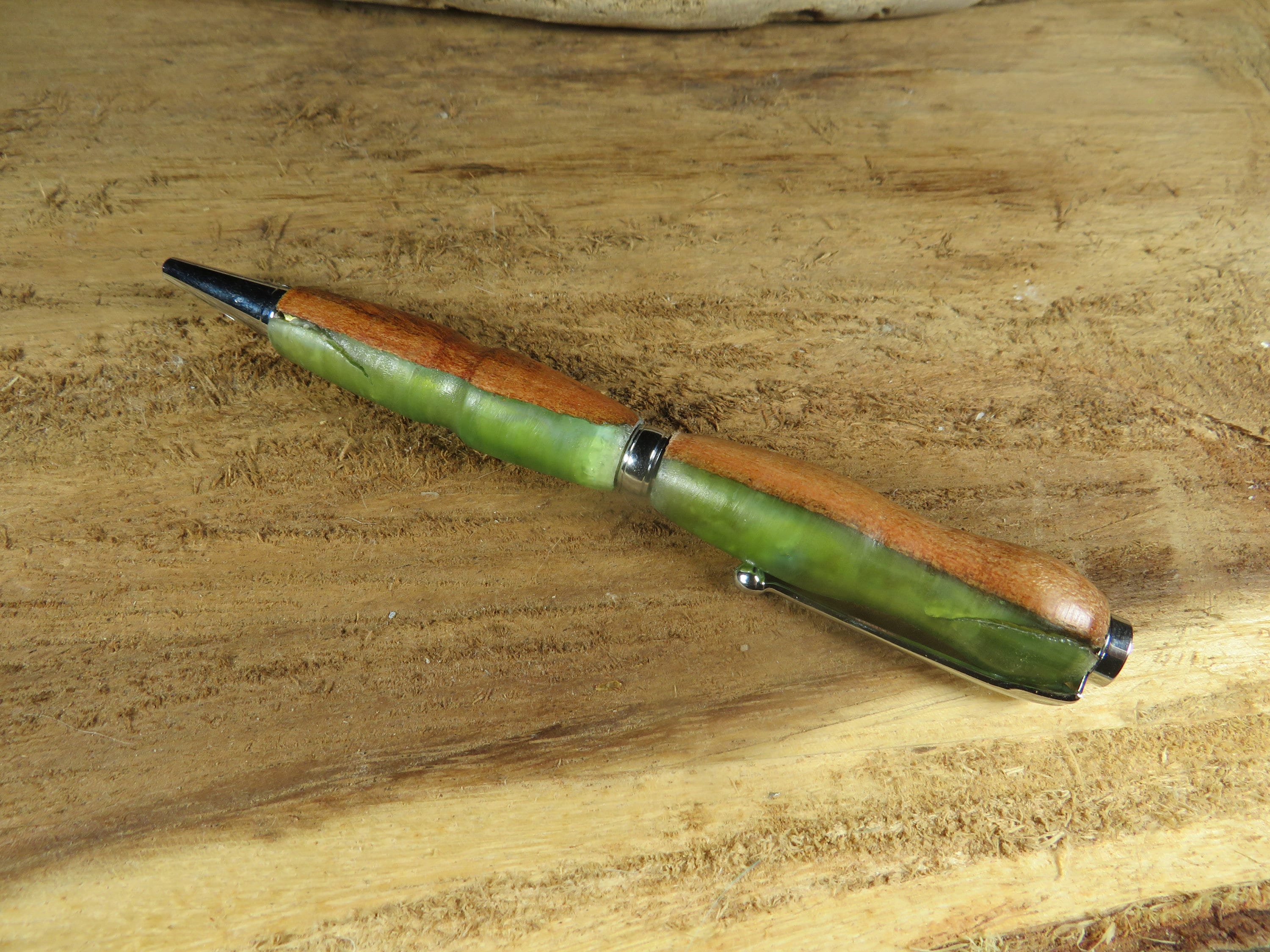 Hand Turned Hawaiian Koa Wood and Resin emerald Aurora Ball Point Pen ...