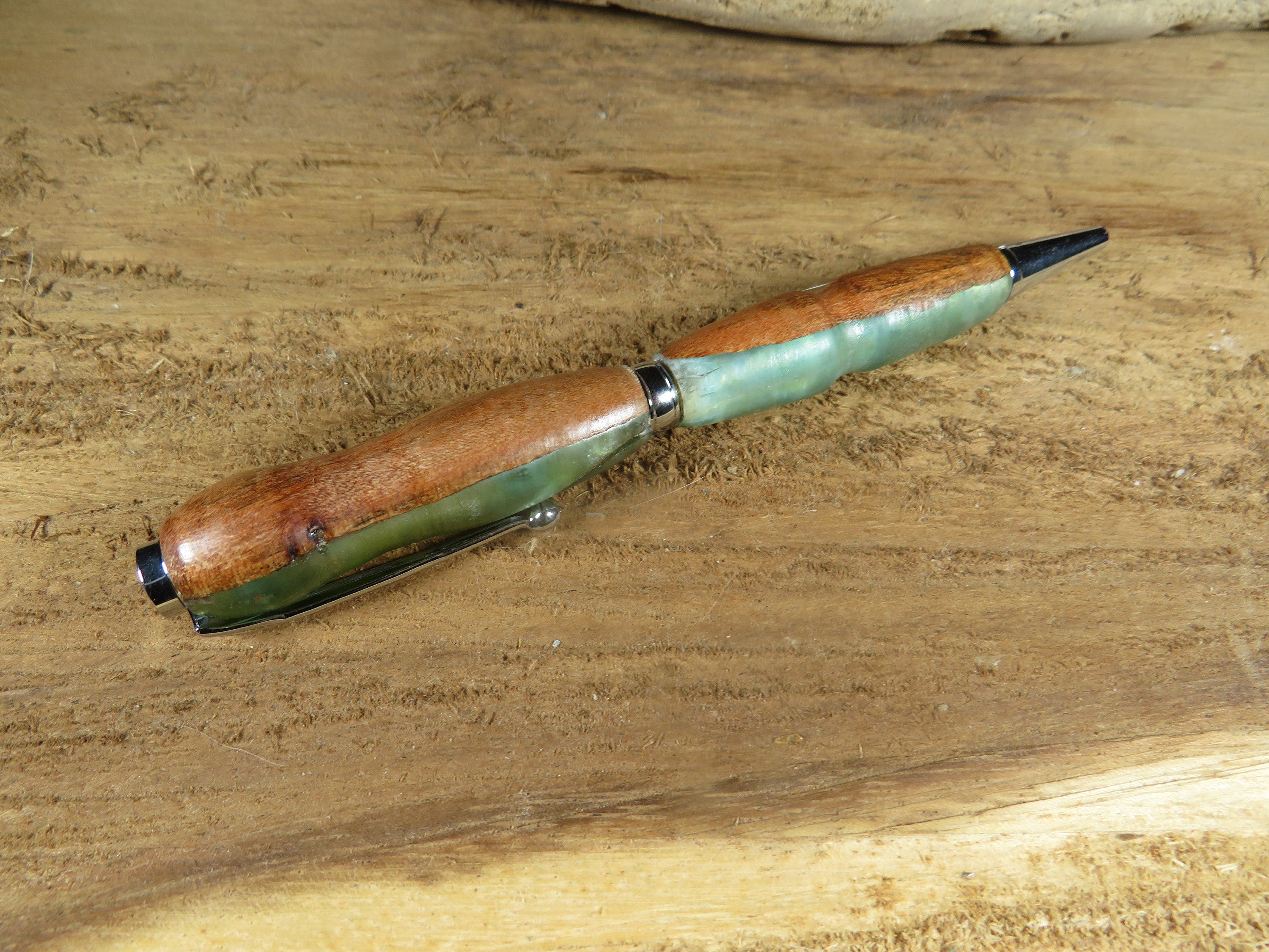 Hand Turned Hawaiian Koa Wood and Resin emerald Aurora Ball Point Pen ...