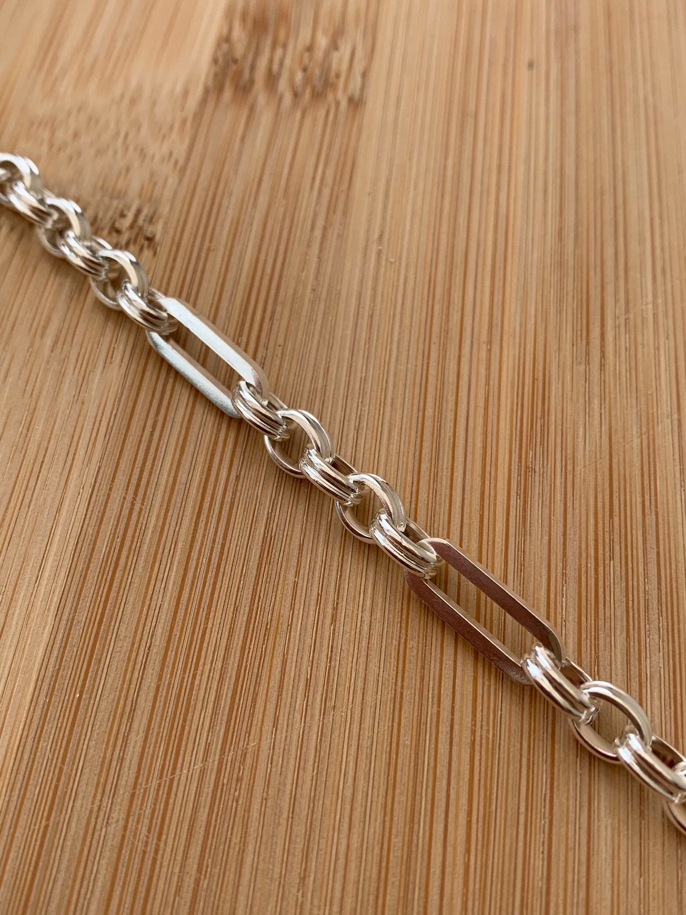 925 Sterling Silver Square Paperclip and Belcher Bracelet - Etsy UK