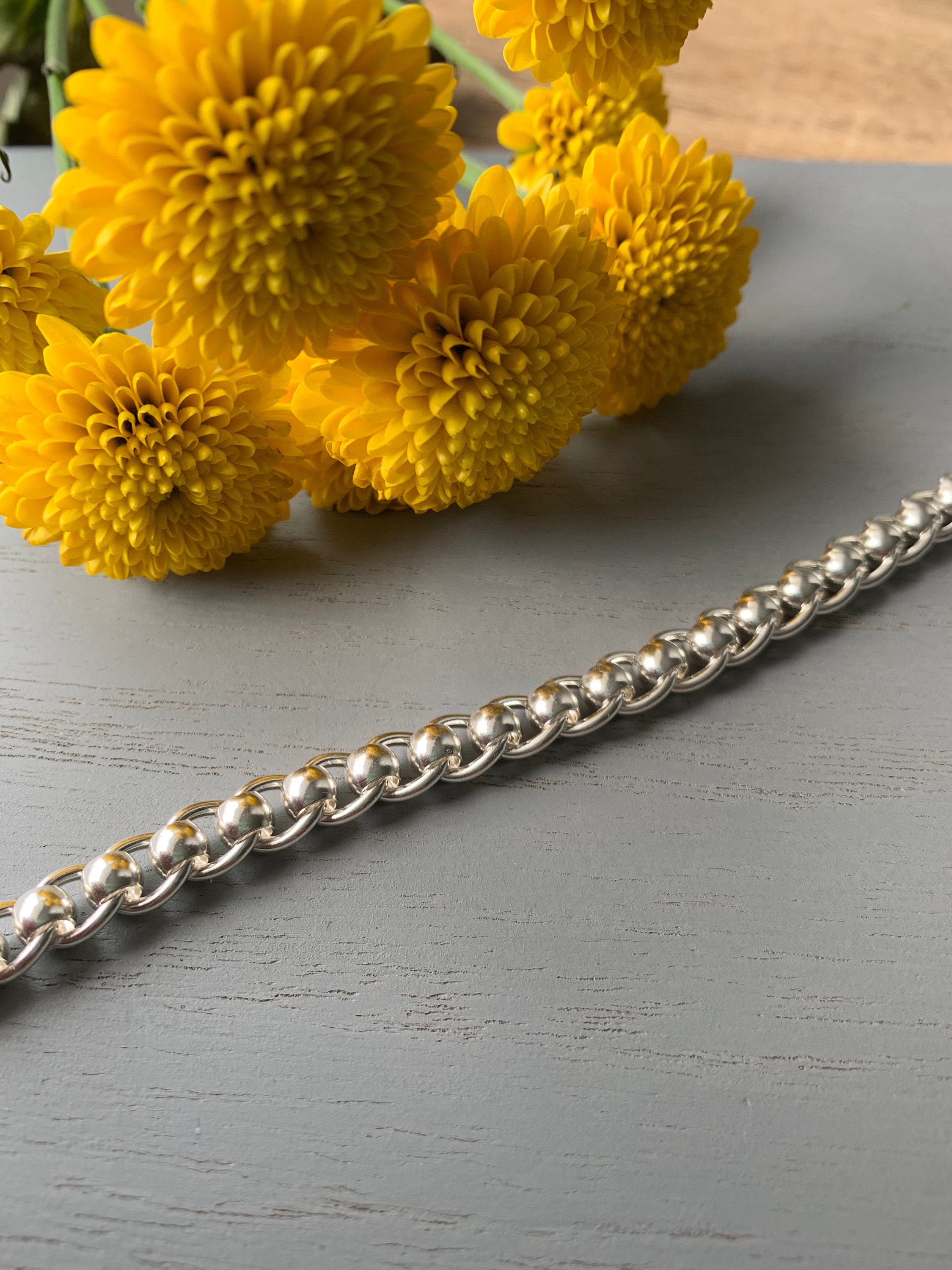 925 Sterling Silver Oval and Roller Handmade Chain Bracelet | Link ...