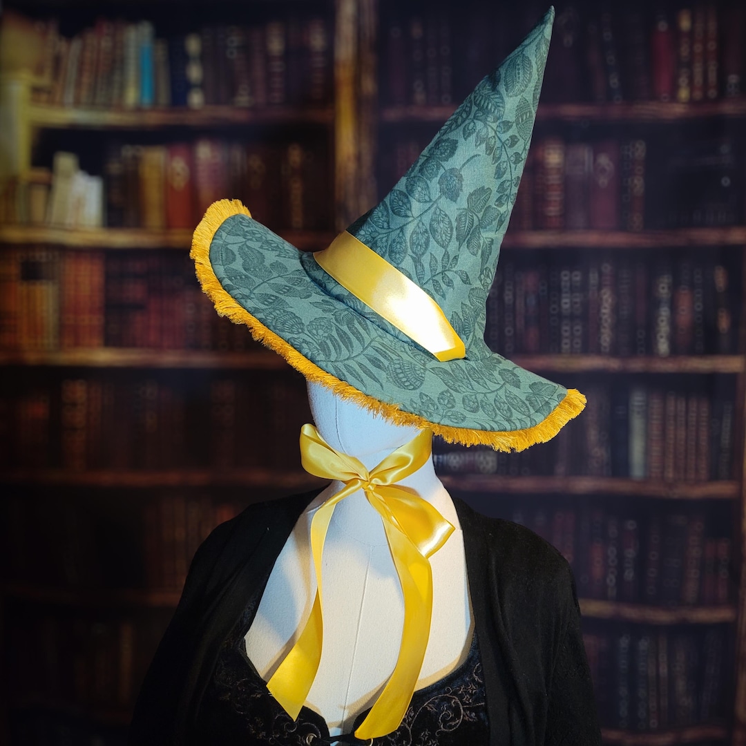 Leafy Vintage Fit Witch Hat With Ribbon Tie – Fantasy Hat, Witch Hat ...