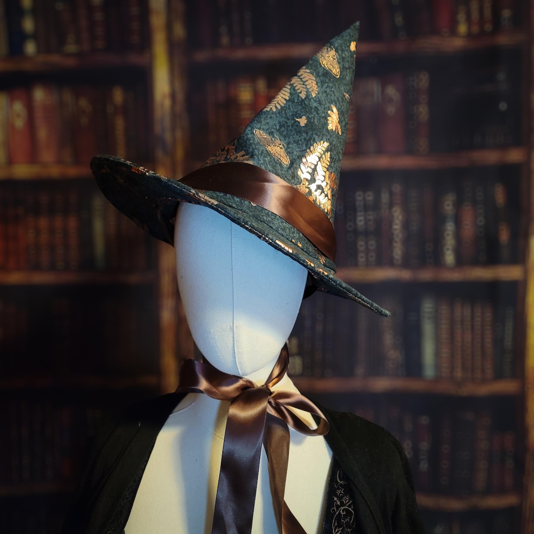 Gold Fern Vintage Fit Witch Hat With Ribbon Tie – Fantasy Hat, Witch ...