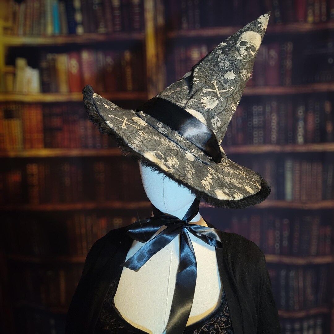 Skull Vintage Fit Witch Hat With Ribbon Tie – Fantasy Hat, Witch Hat ...