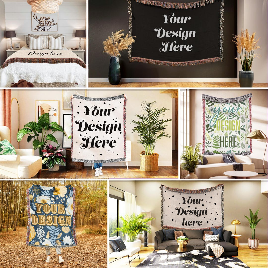 Mockup Bundle Woven Blankets, Jacquard Mock up Bundle, Photoshop Smart ...