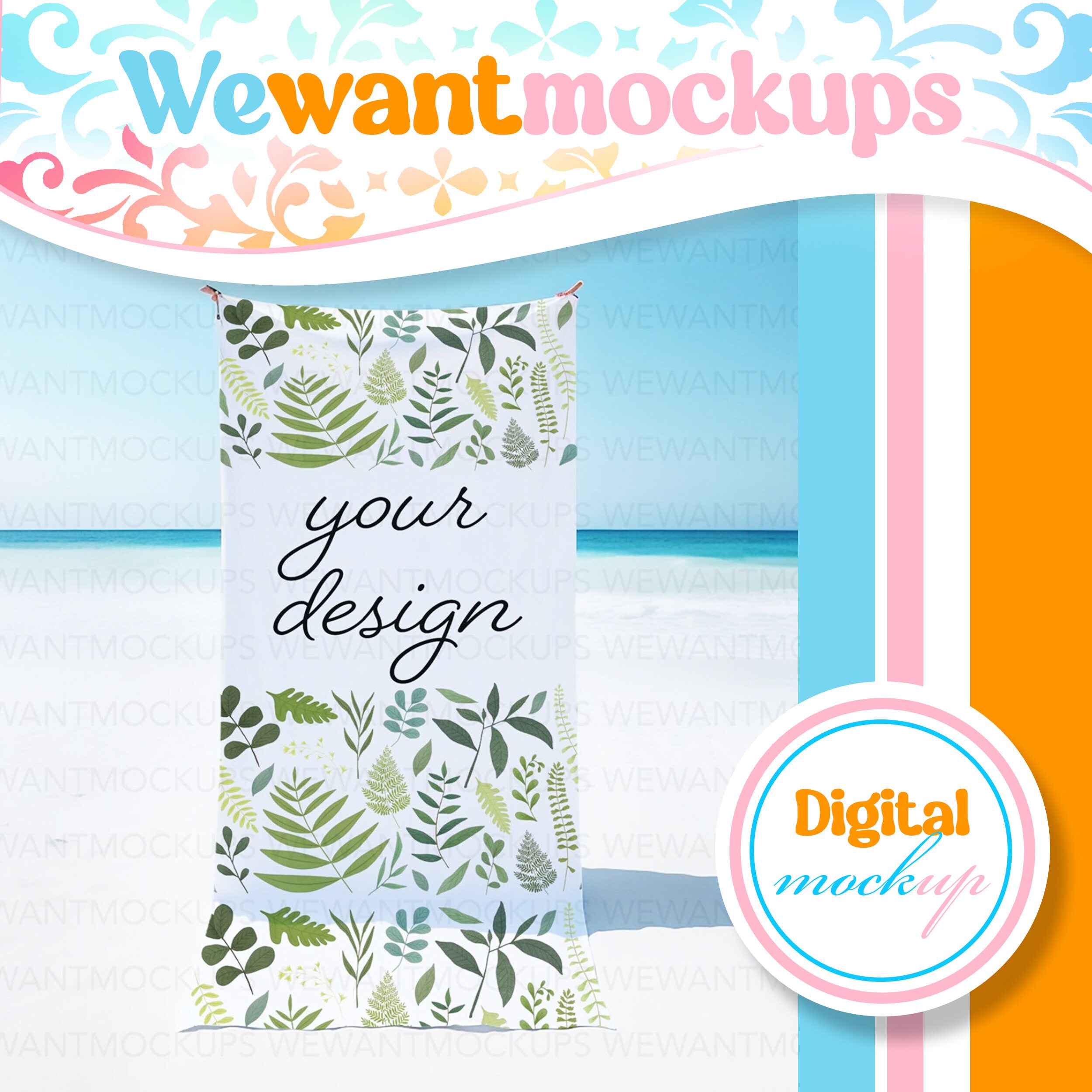 Beach Towel Mockup Rectangular 30x60 Beach Towel Template Custom Design ...