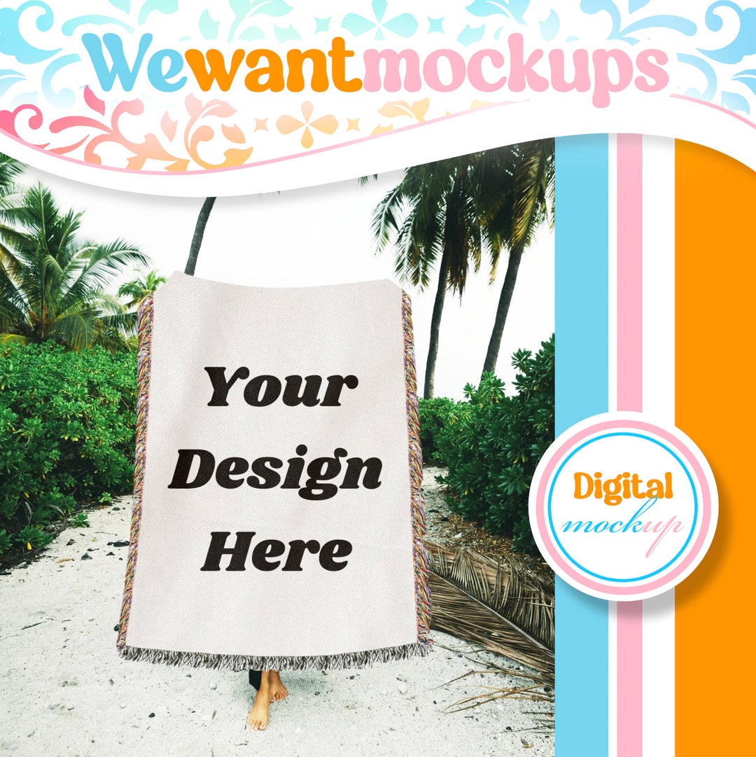 Woven Blanket Mockup, 50 X 60 Vertical Woven Blanket Mock up Overlay ...