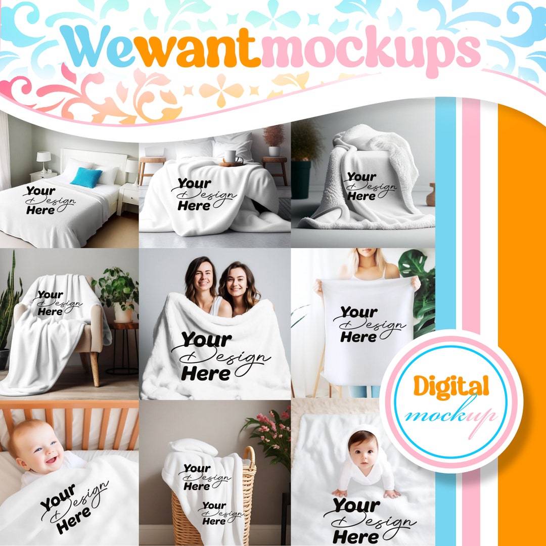 Mega Blanket Bundle Mockup With PNG Overlays for Canva All Over ...