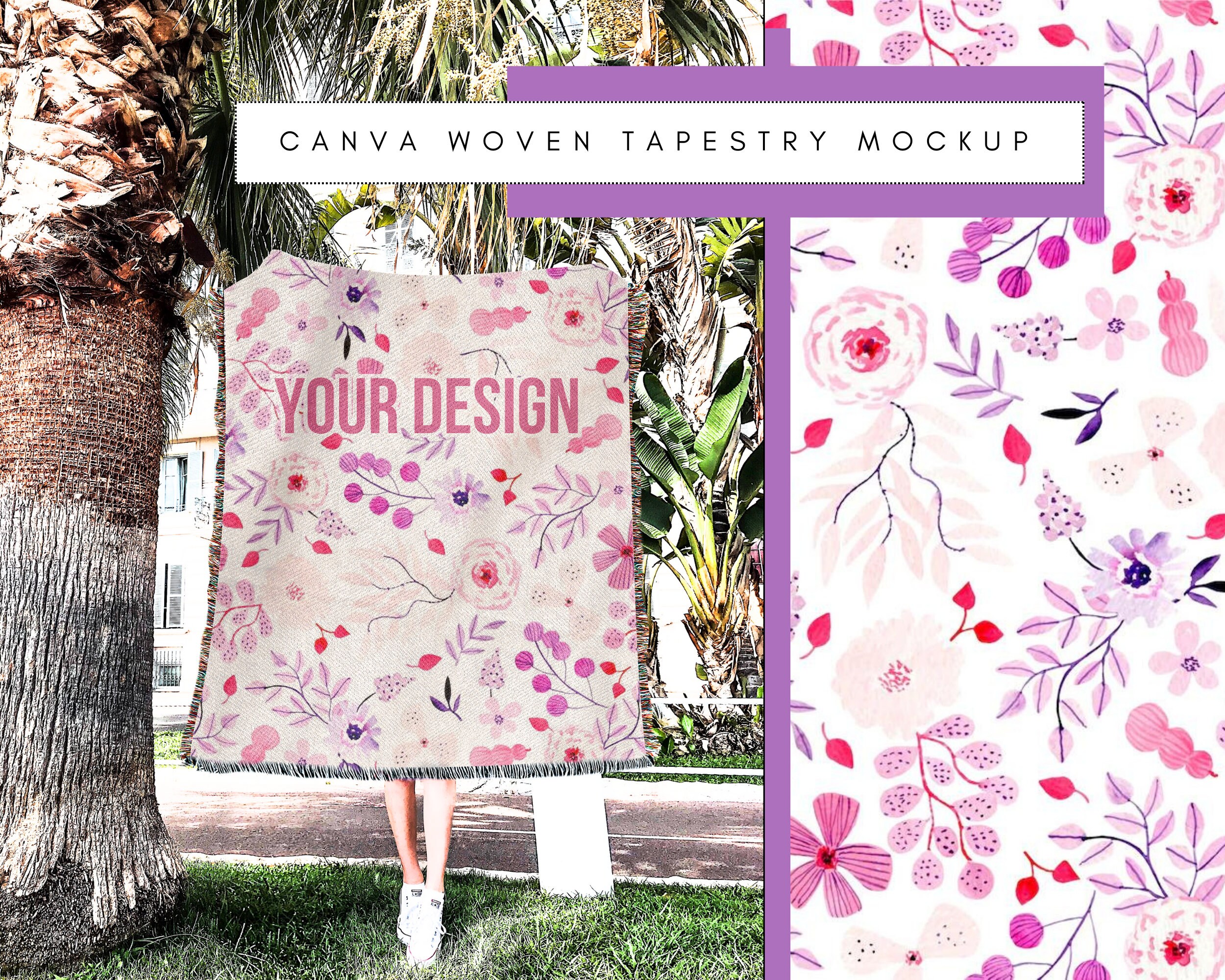 Jacquard Woven Throw Mockup for Canva, Tapestry Blanket Mock up With ...