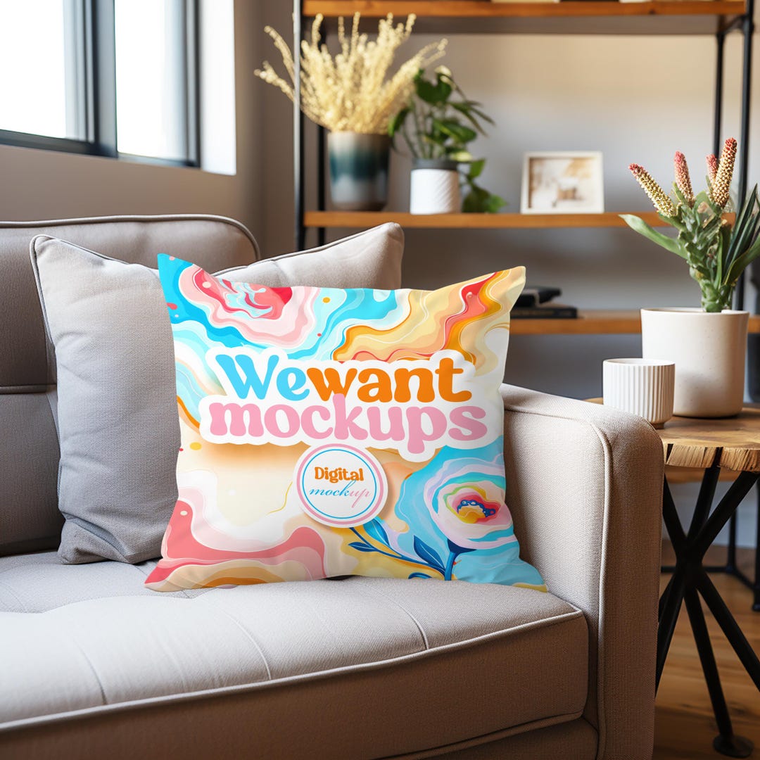 All Over Print Pillow Mockup, Canva Overlay Square Pillow Mockup, Easy ...