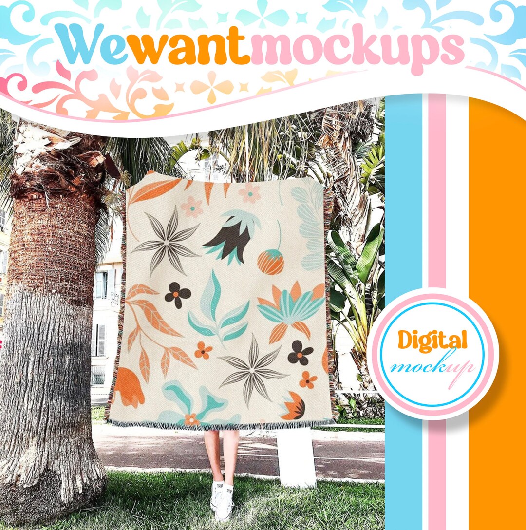 Jacquard Woven Throw Mockup for Canva, Tapestry Blanket Mock up With ...