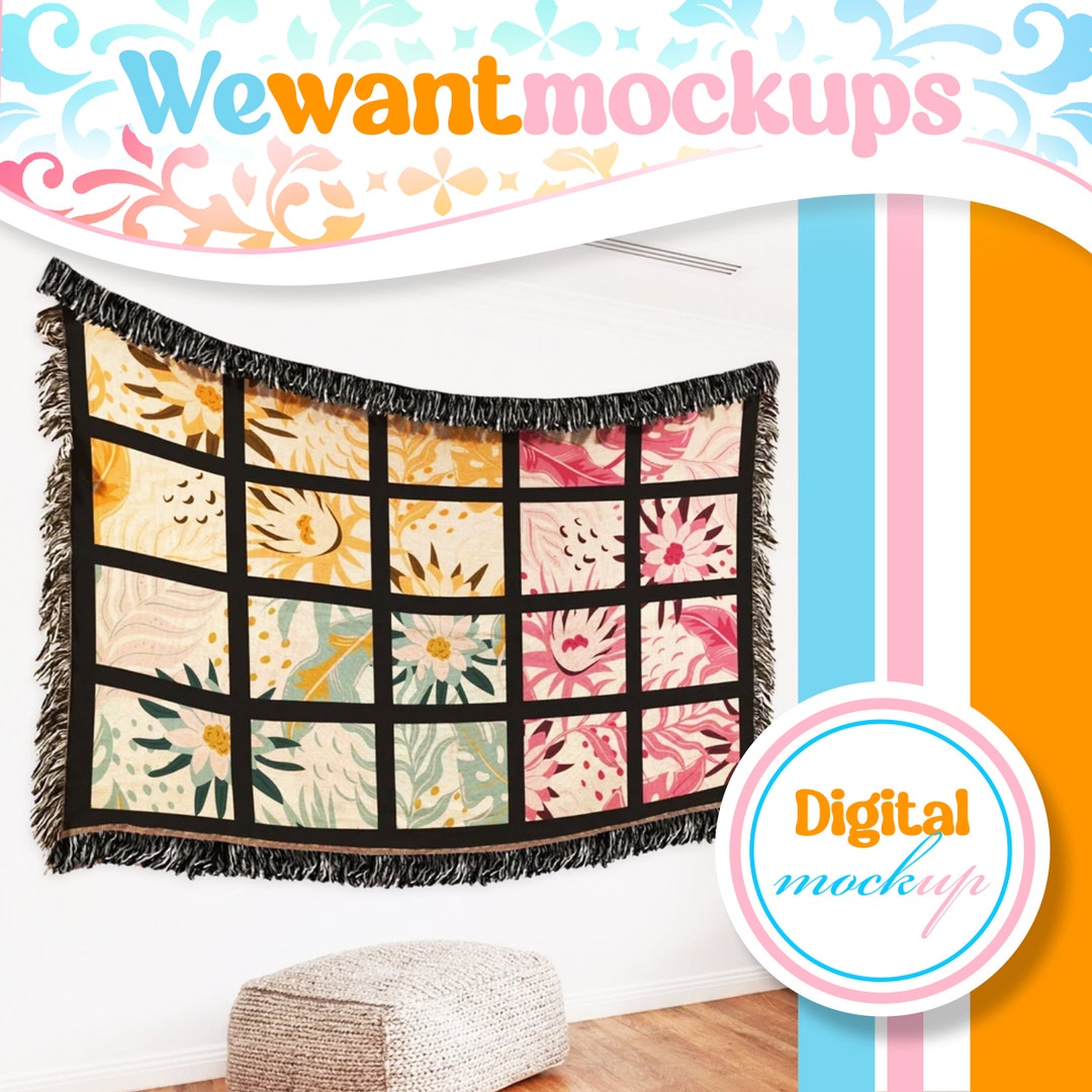 40 X 60 Inch 20 Panel Woven Fringe Jacquard Blanket Mockup for ...