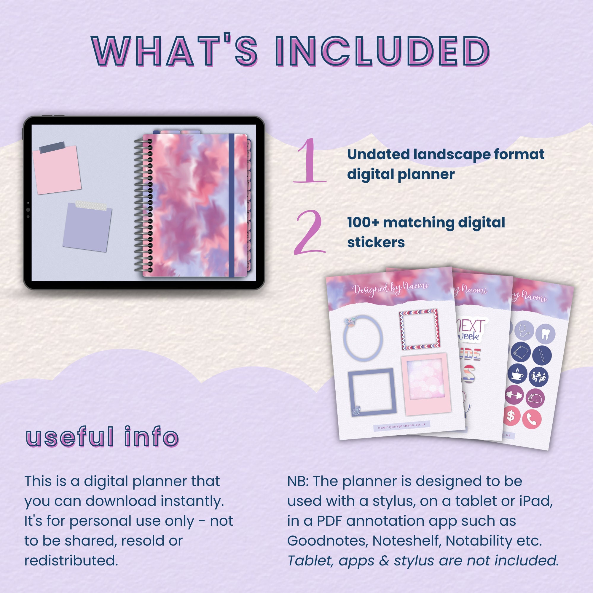 Digital Planner and Sticker Bundle, Digital Undated Planner, Digital ...