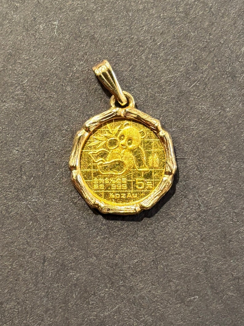 Gold Coin Pendant China 5 Yuan Panda .999 Pure 24K Gold 1/20 Oz 1989 in ...