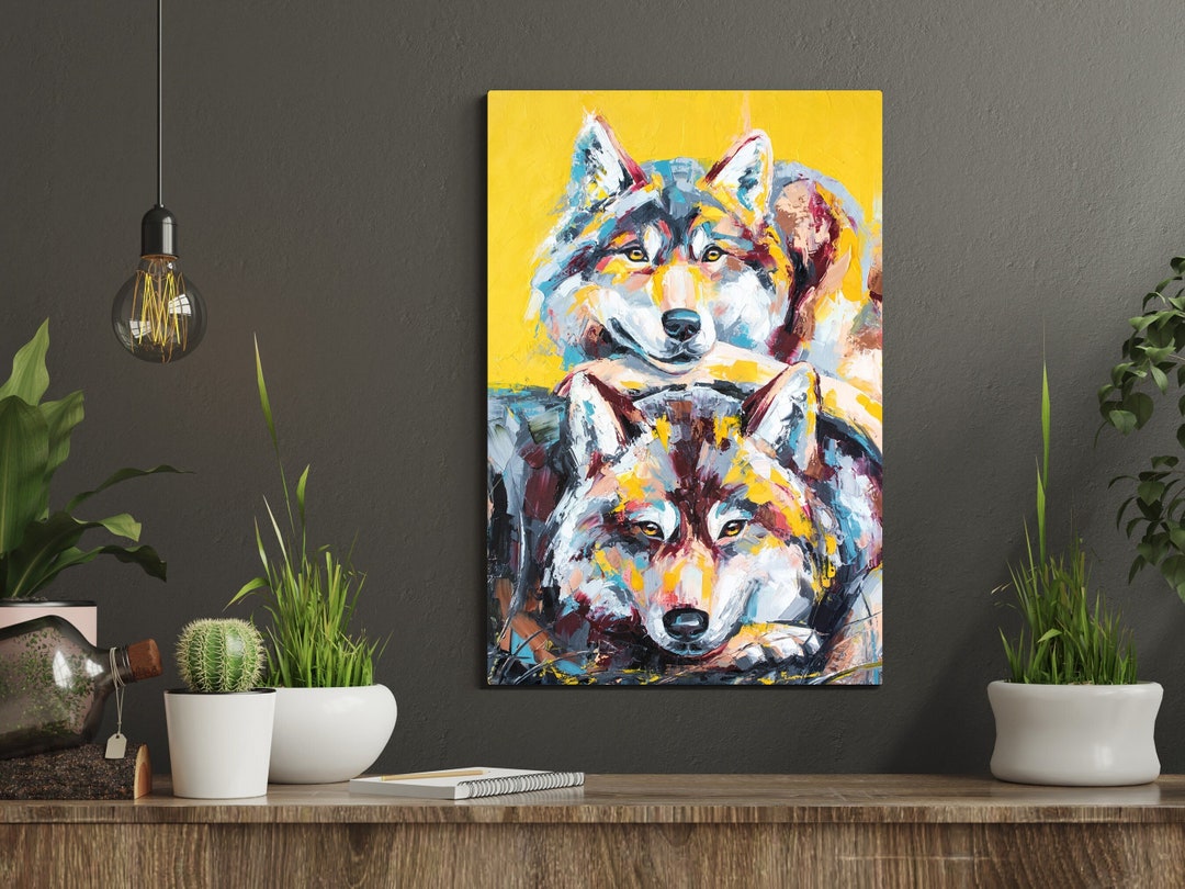 Oil Wolf Portrait Painting Canvas Print in Multicolored Tones - Etsy