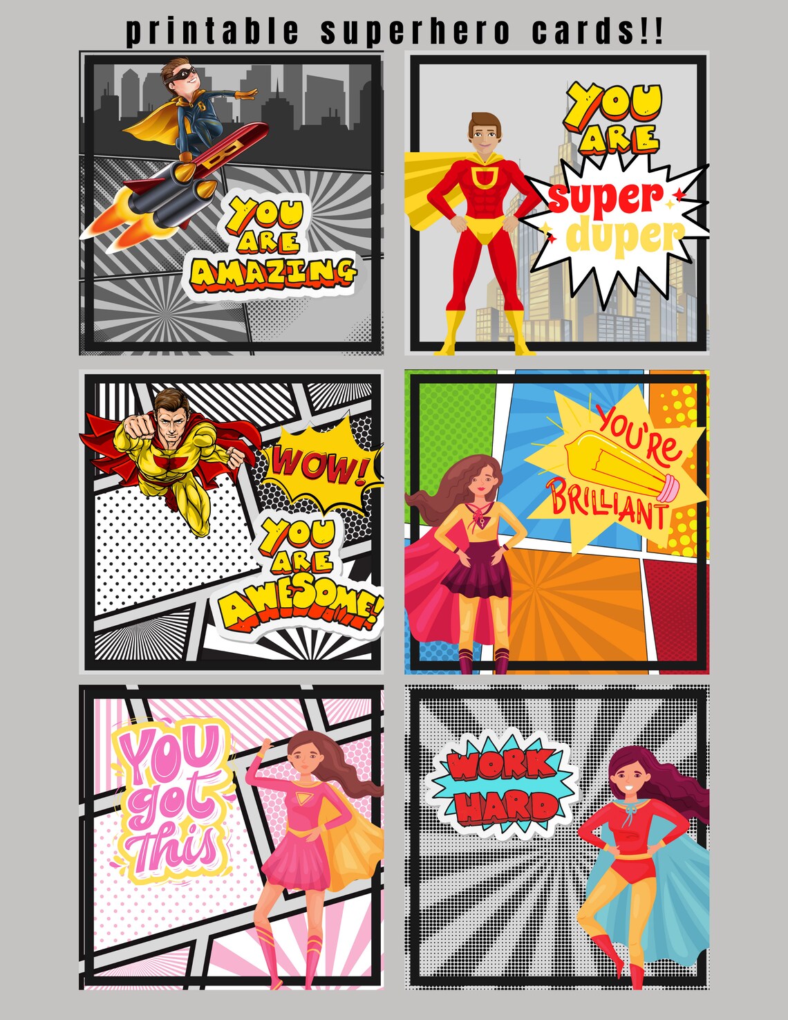 Super Hero Positivity Note Cards for Kids, Affirmation, Inspirational ...
