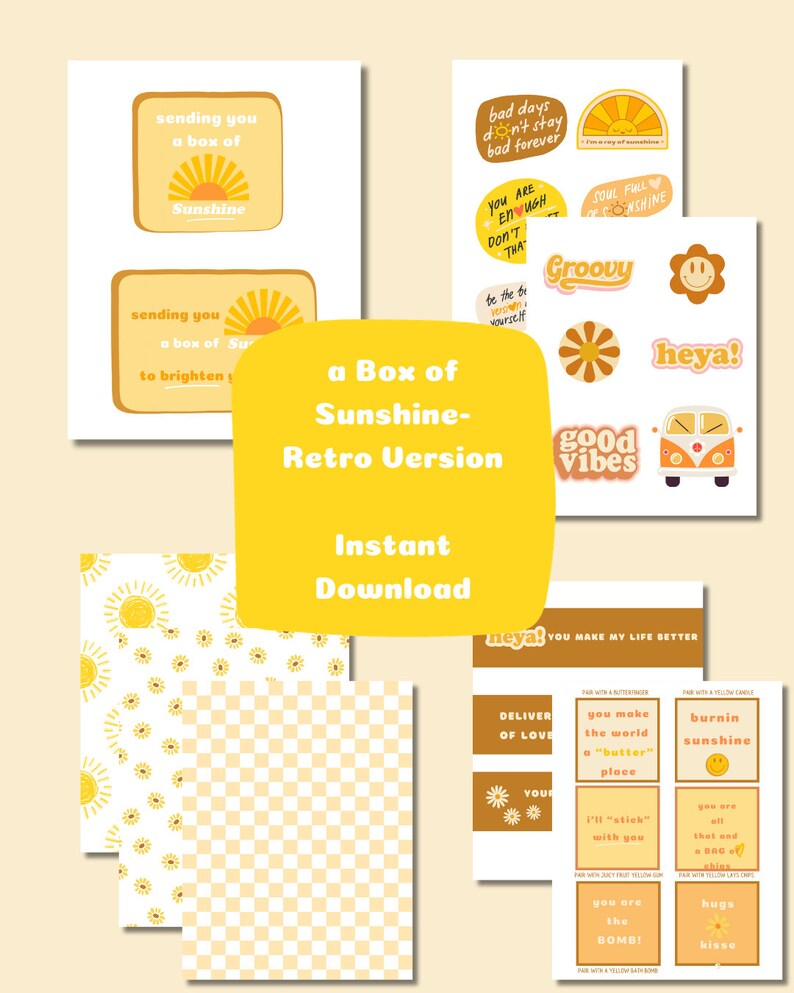 A Box of Sunshine | 70s Retro Theme Printable PDF | to Brighten Their ...