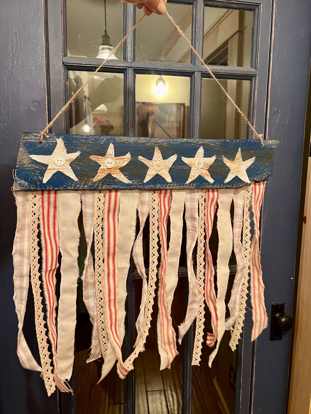 American Rag Flag, Scrap Flag, Rustic Farmhouse, Fringe Flag, Handmade ...