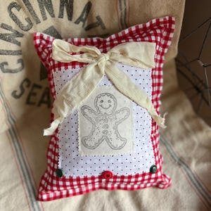 Farmhouse Stamped Gingerbread Accent Pillow, Red Gingham, 12x10 - Etsy