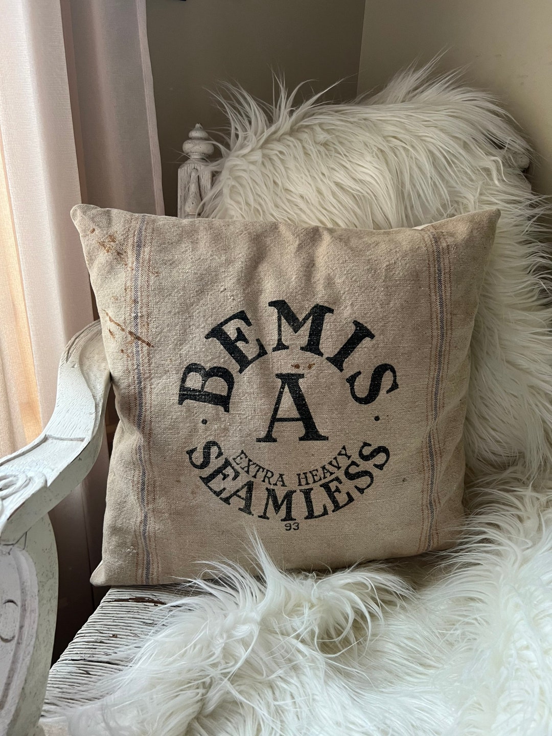 Vintage Authentic Bemis Grain Sack Accent Pillow - Etsy