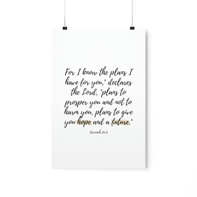 Jeremiah 29 : 11 Wall Art Bible Verse Poster Premium Matte Vertical ...