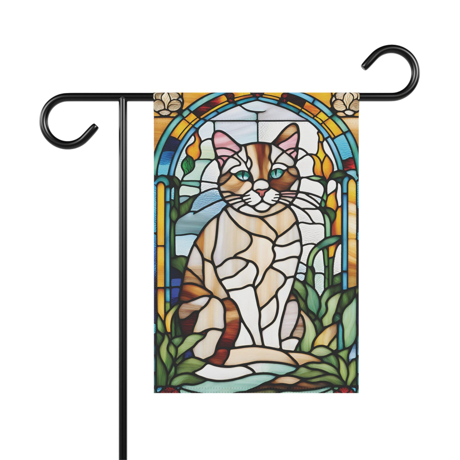 Calico Cat Garden Flag, Cat Garden Flag, Stained Glass Cat Welcome ...
