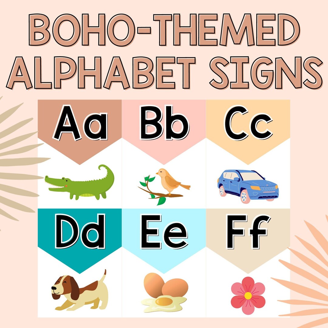 Boho-themed Alphabet Poster Signs Letter Posters With Pictures ...