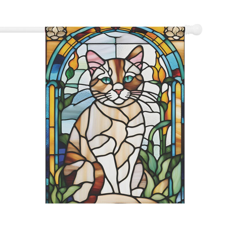 Calico Cat Garden Flag, Cat Garden Flag, Stained Glass Cat Welcome ...