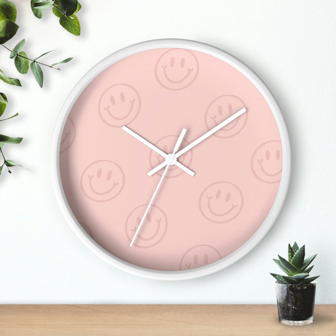 Smiley Face Pink Wooden Wall Clock, Multiple Colors Styles Available ...