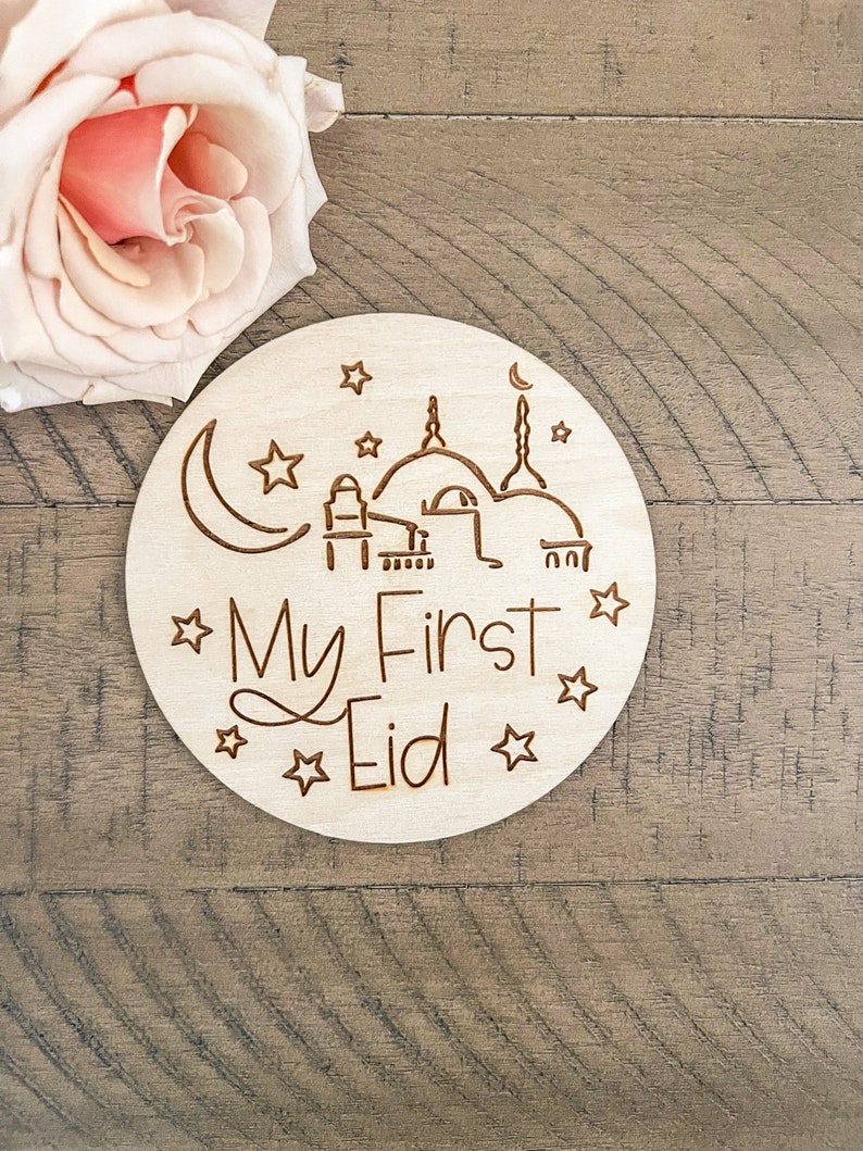 Modern Wood Engraved First Eid Plaque | Newborn Photo Prop | First Eid ...
