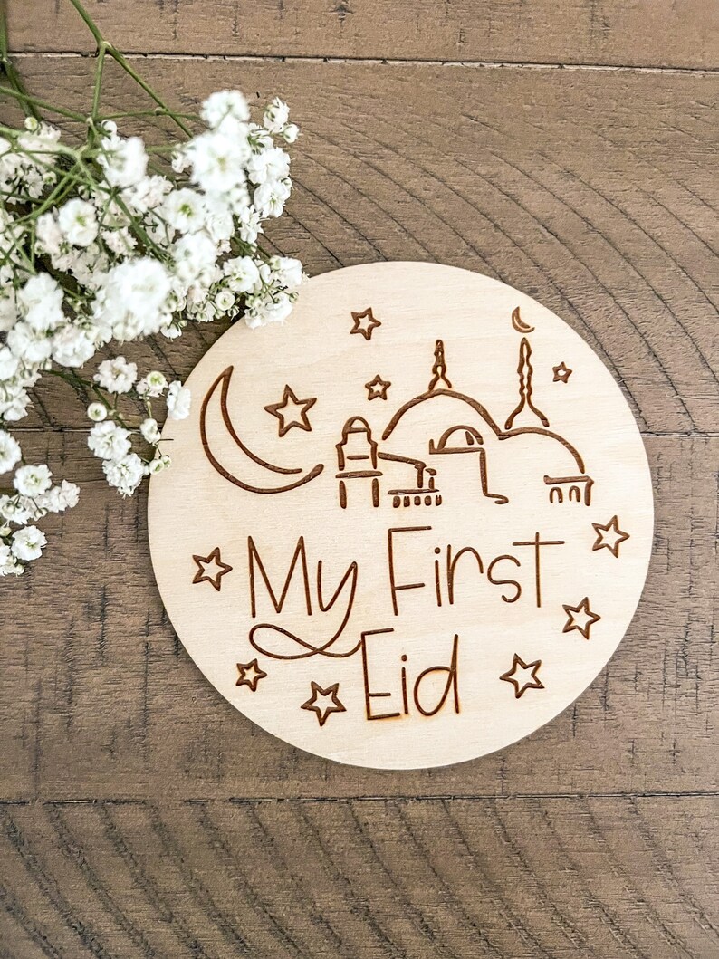 Modern Wood Engraved First Eid Plaque | Newborn Photo Prop | First Eid ...