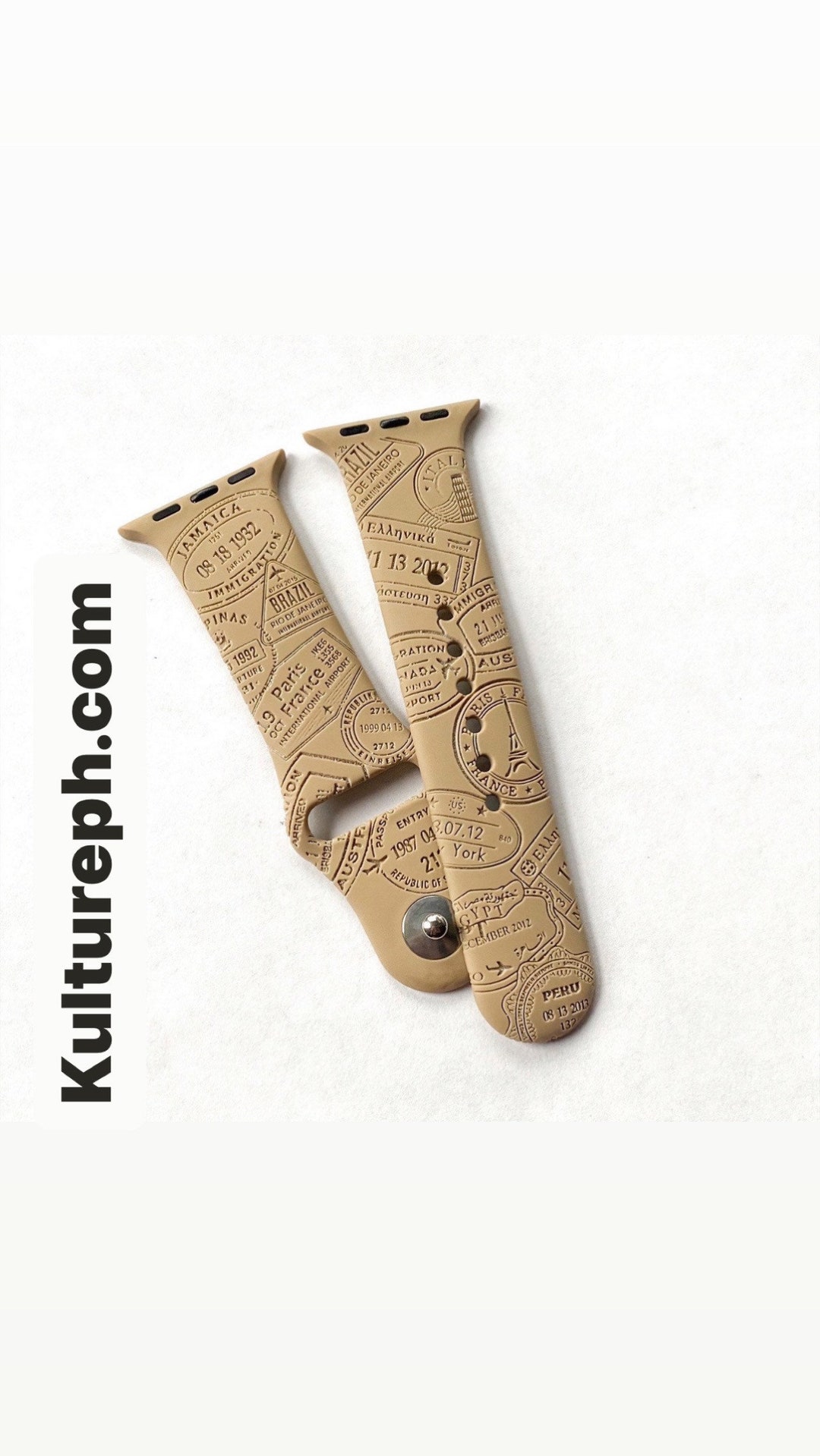 Travel Stamp Print Engraved Watch Strap Compatible With Apple Watch ...