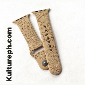 Travel Stamp Print Engraved Watch Strap Compatible With Apple Watch ...