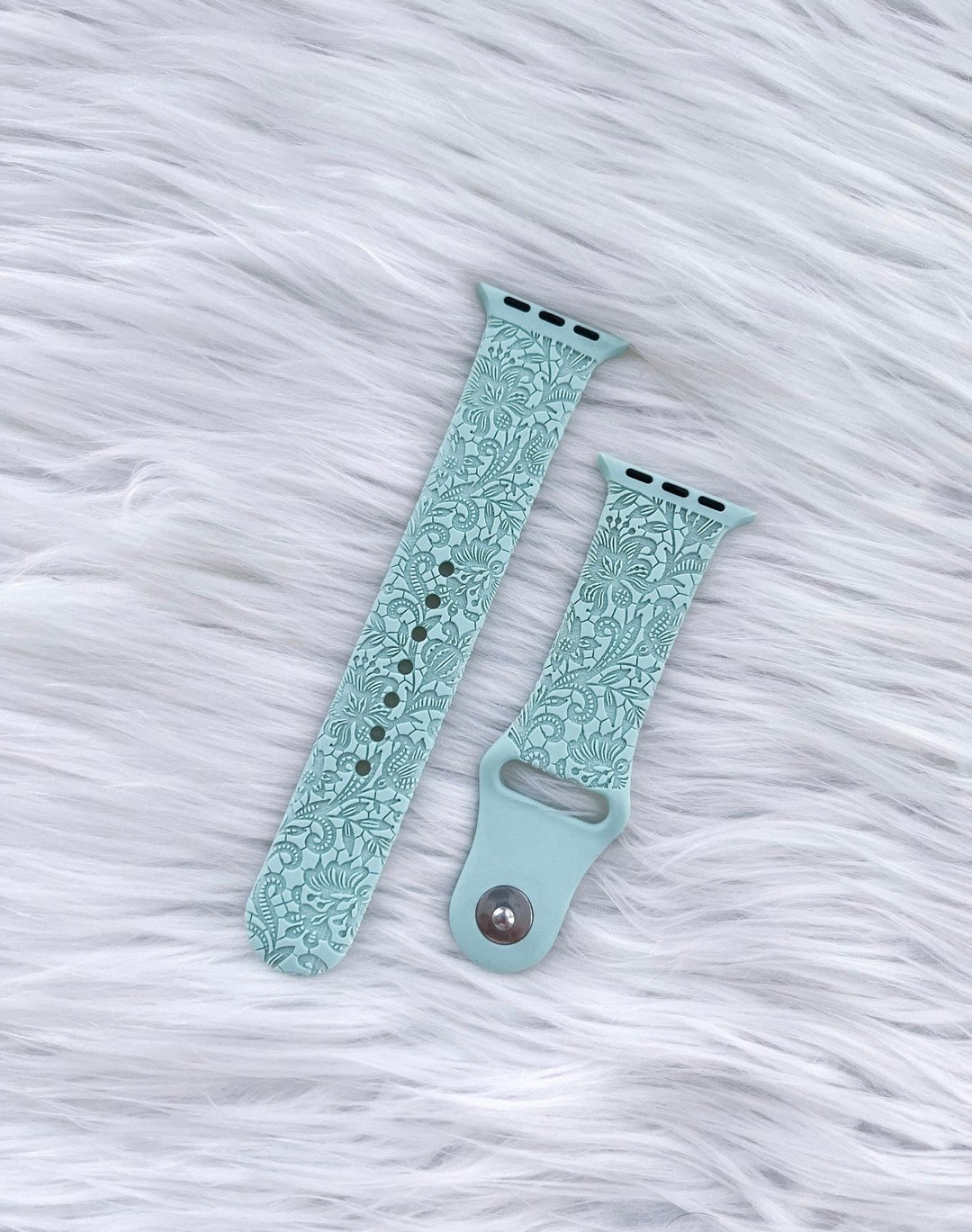 Floral Print Engraved Watch Strap Compatible With Apple Watch Bands ...