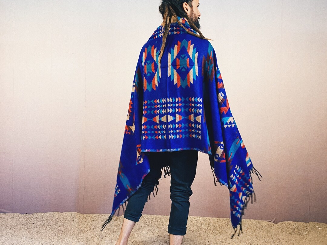 Boho Aztec Shawl Blanket, Reversible Ethnic Mexican Poncho, Perfect for ...