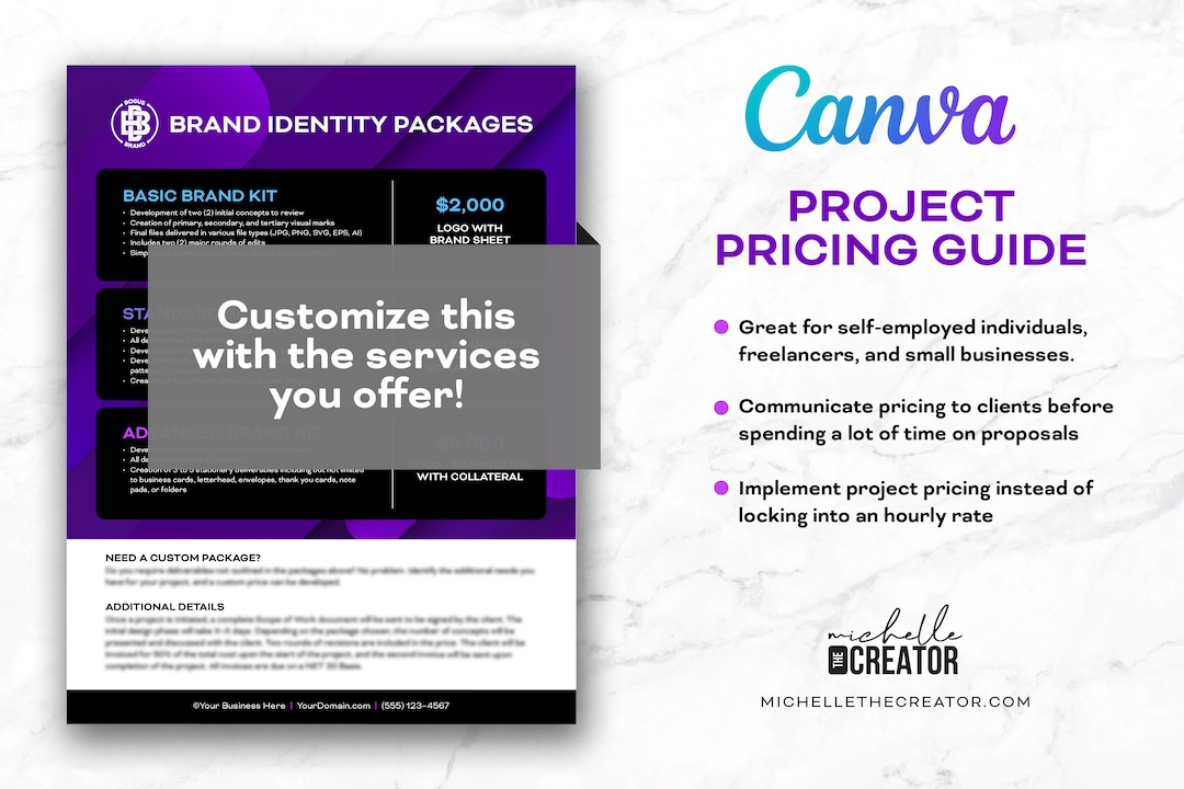 Project Pricing Guide for Services // Purple // Canva Template - Etsy